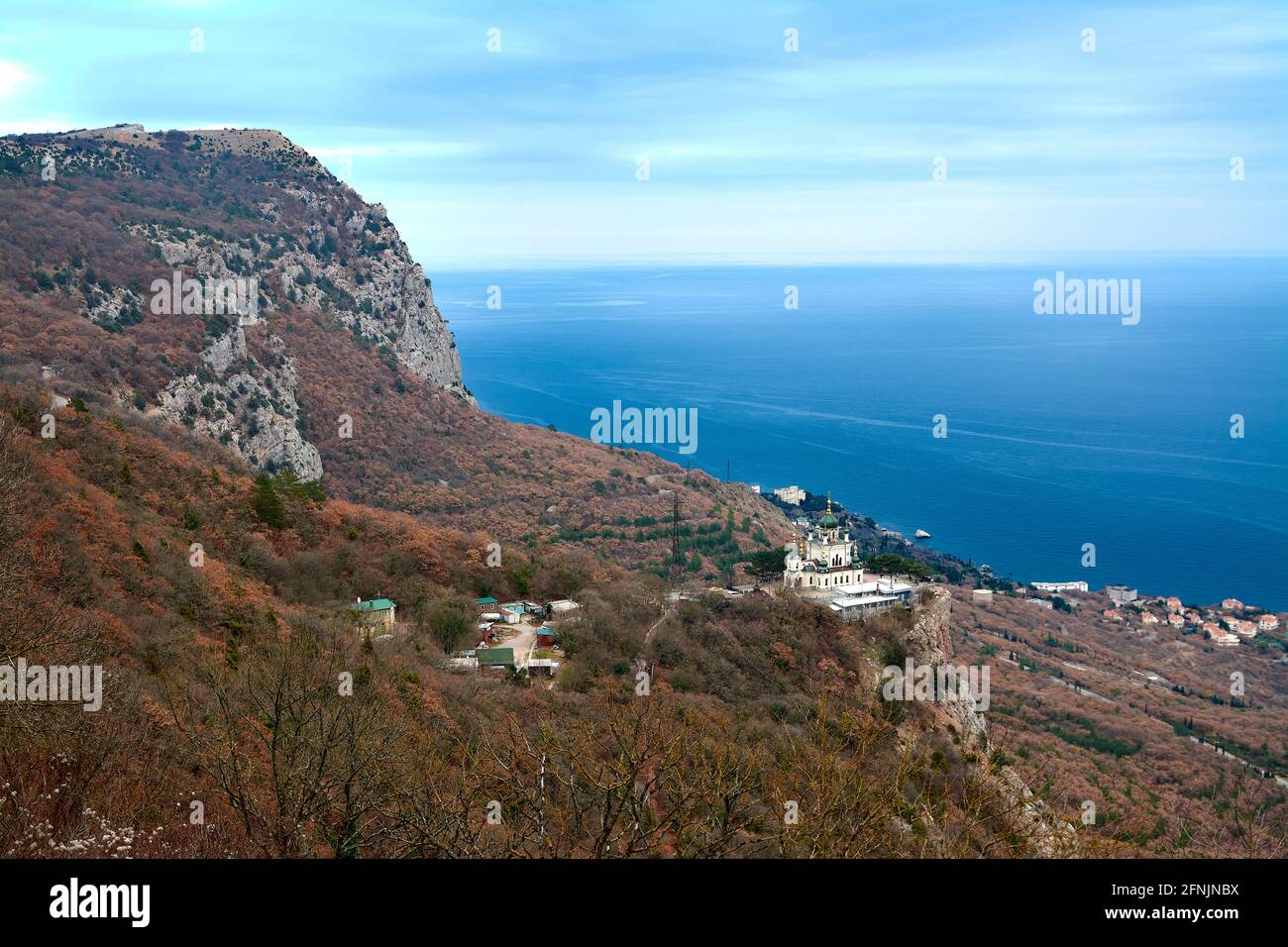 View from the Baydarsky Pass of the Crimean Mountains to the sea, Cape ...
