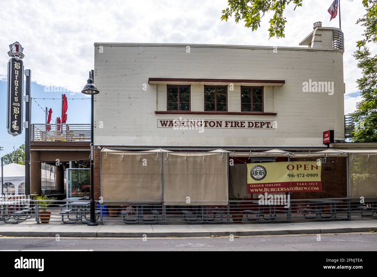 Washington Fire Department building and the Burgers and Brew restaurant ...