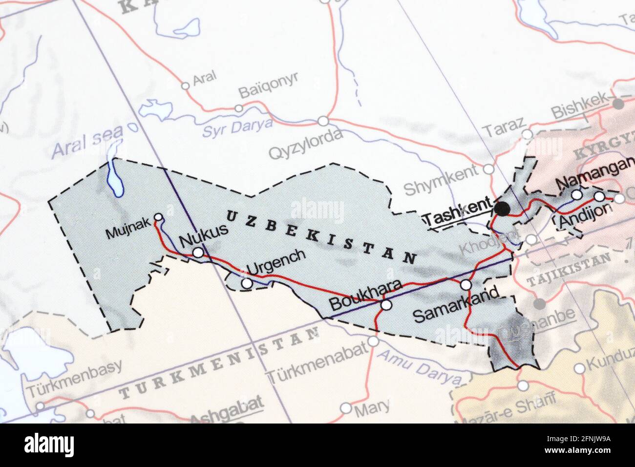 Map of Uzbekistan highlighted from the outline Stock Photo - Alamy