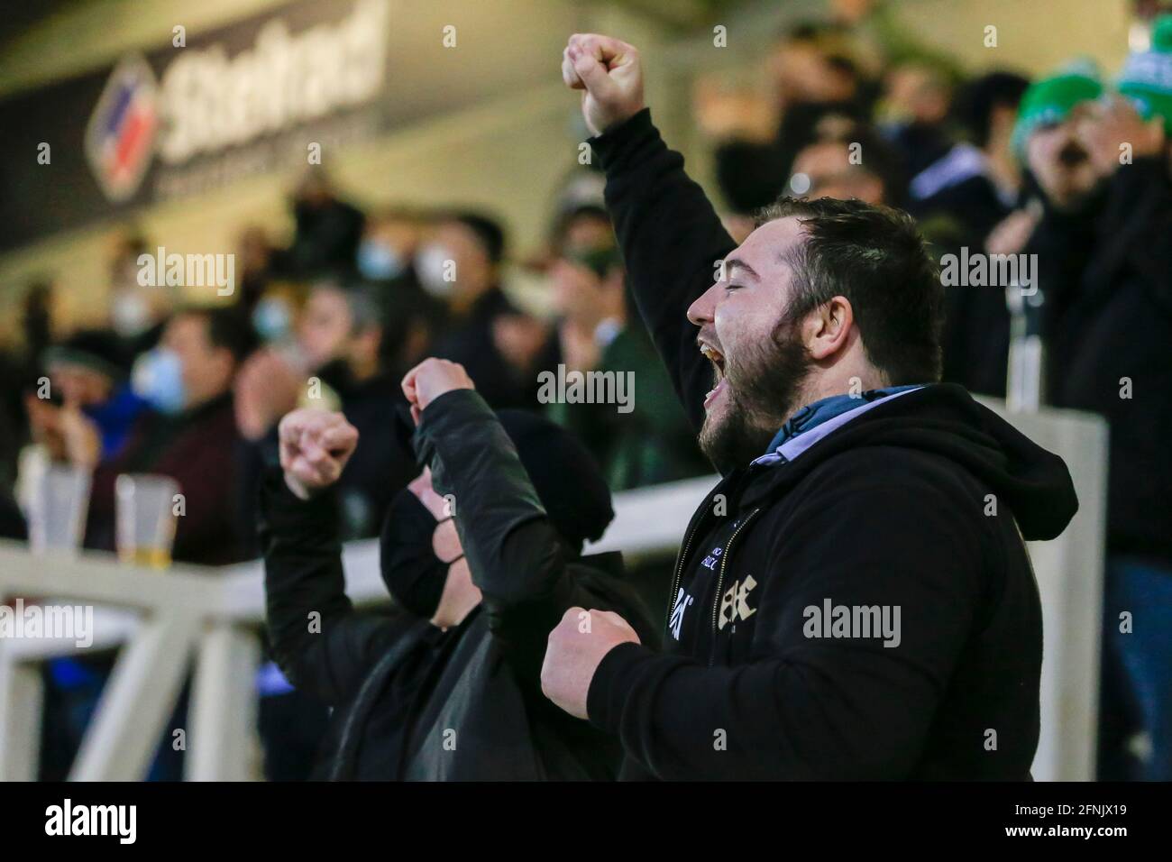 Fans celebrate at the full-time whistle as Newcastle Falcons beat ...