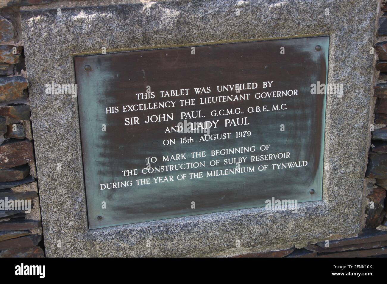 Sulby reservoir Isle of Man commemorative plaque Stock Photo - Alamy