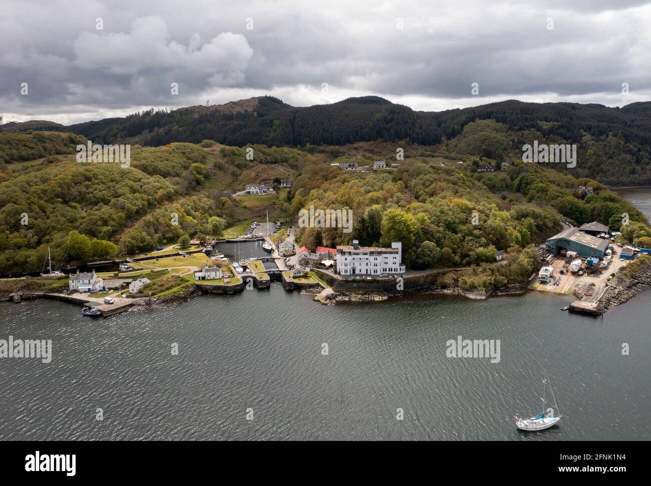 Aerial view of Crinal canal basin, Crinan, Argyll, Scotland Stock Photo ...