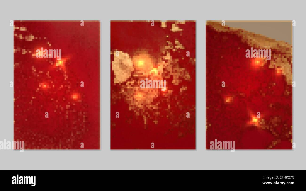 Bright red and gold pattern with texture of geode and sparkles ...