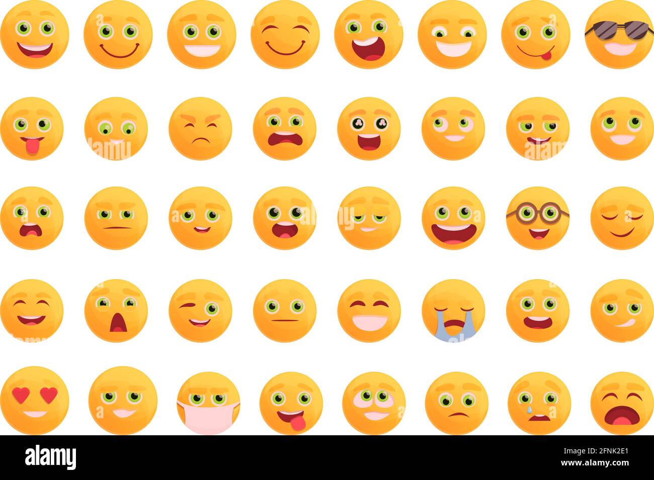Smiling faces icons set. Cartoon set of smiling faces vector icons for ...