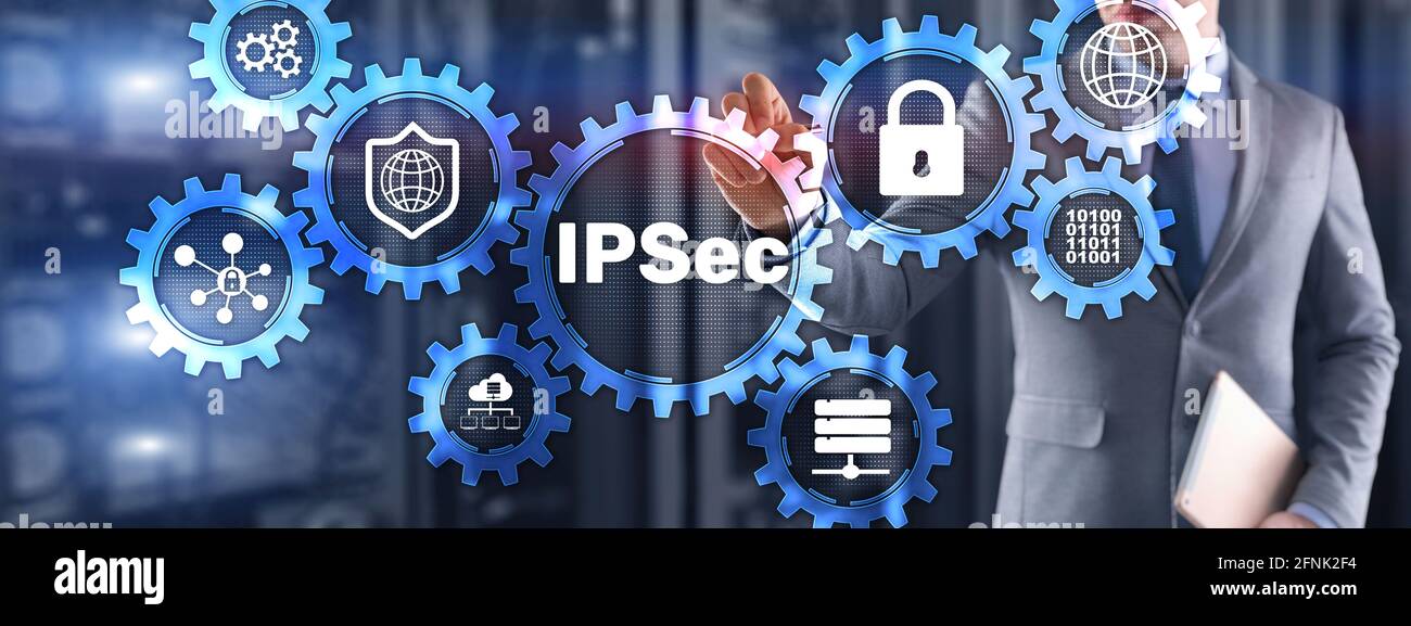 IP Security. Data Protection Protocols. Blue Technology Background ...