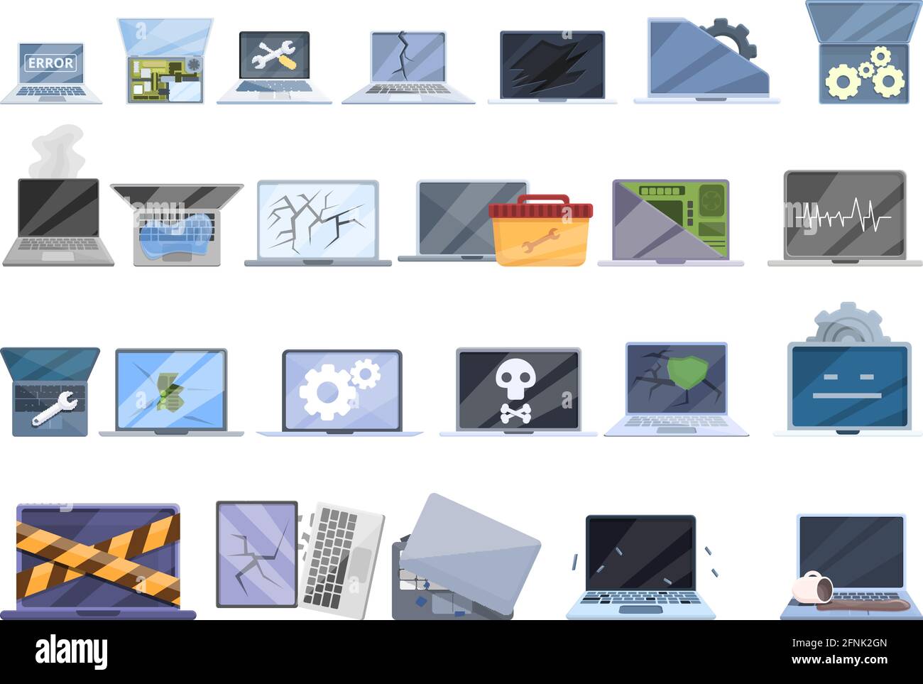 Laptop repair icons set. Cartoon set of laptop repair vector icons for ... Laptop repair icons set. Cartoon set of laptop repair vector icons for ...