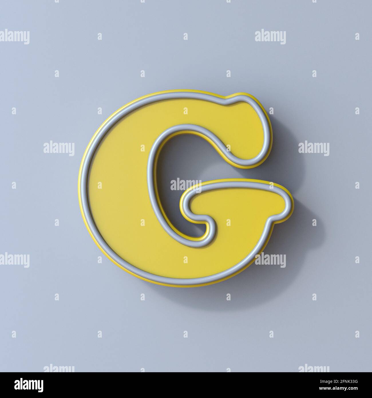 Yellow cartoon font Letter G 3D render illustration isolated on gray ...