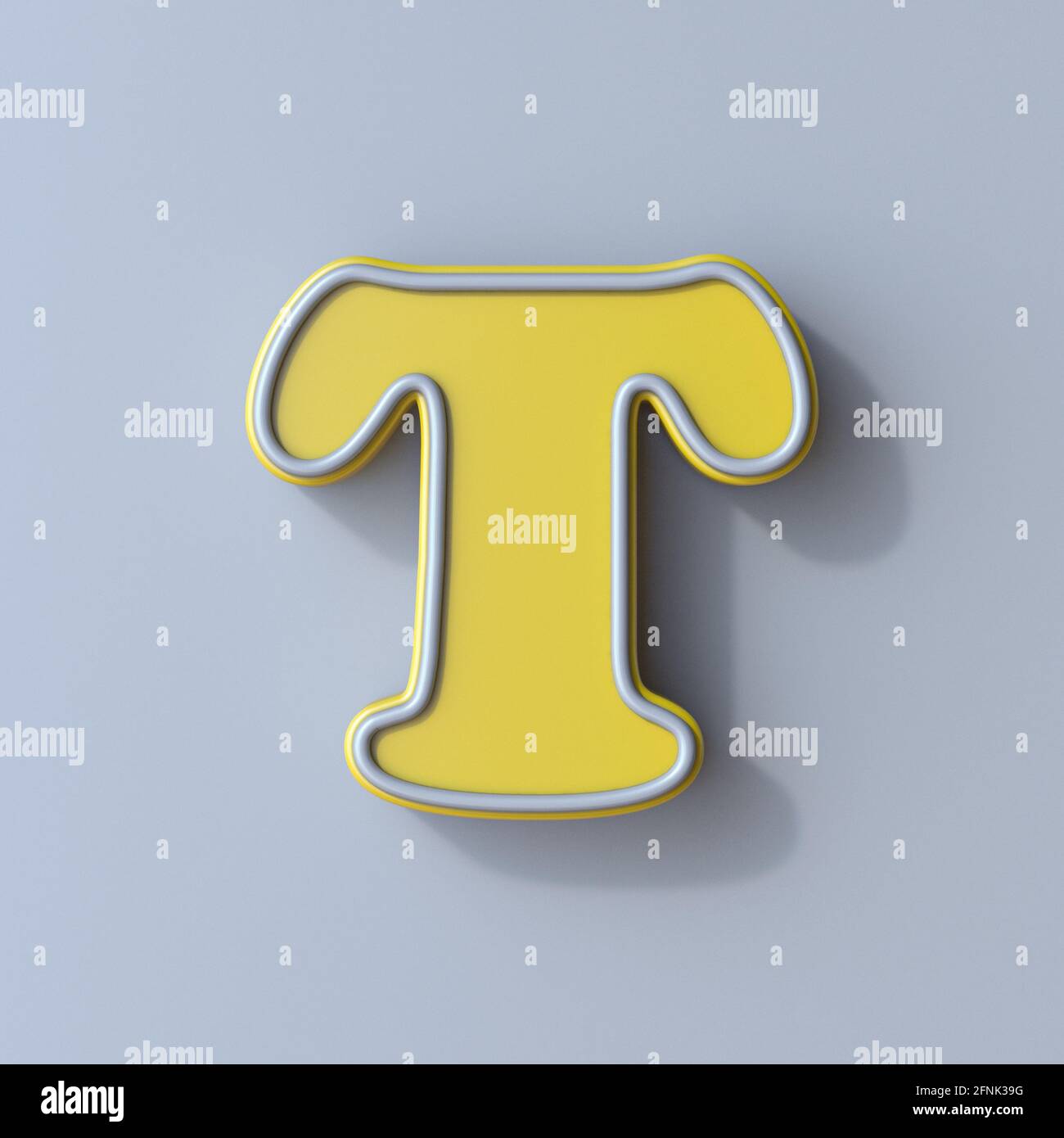 Yellow cartoon font Letter T 3D render illustration isolated on gray ...