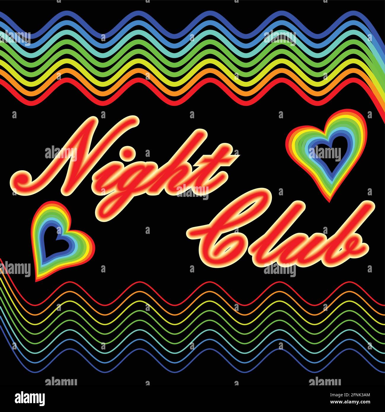 Night club billboard in cheerful contrasting colors on the dark area ...