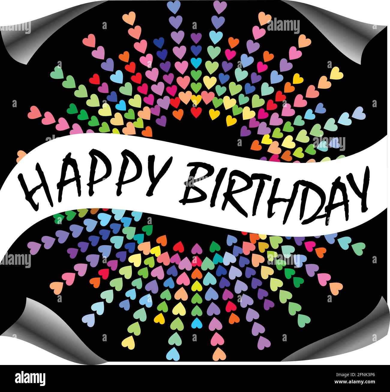 Happy birthday billboard with rainbow hearts composed in circle on ...