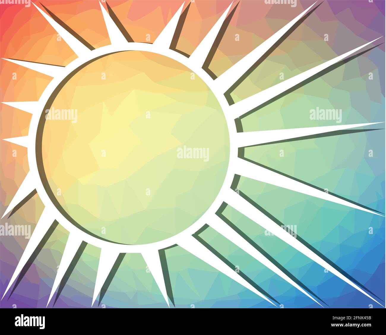 Abstract rainbow background with sun drawing on triangle patterned area ...
