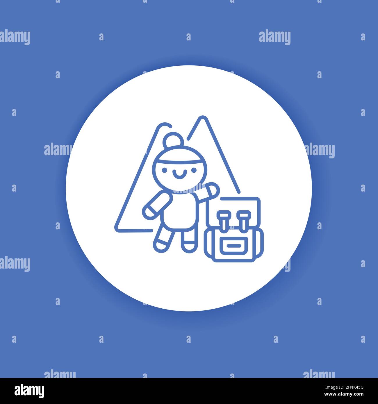 Mountain tourism color glyph icon. Cute girl in mountain hike kawaii ...