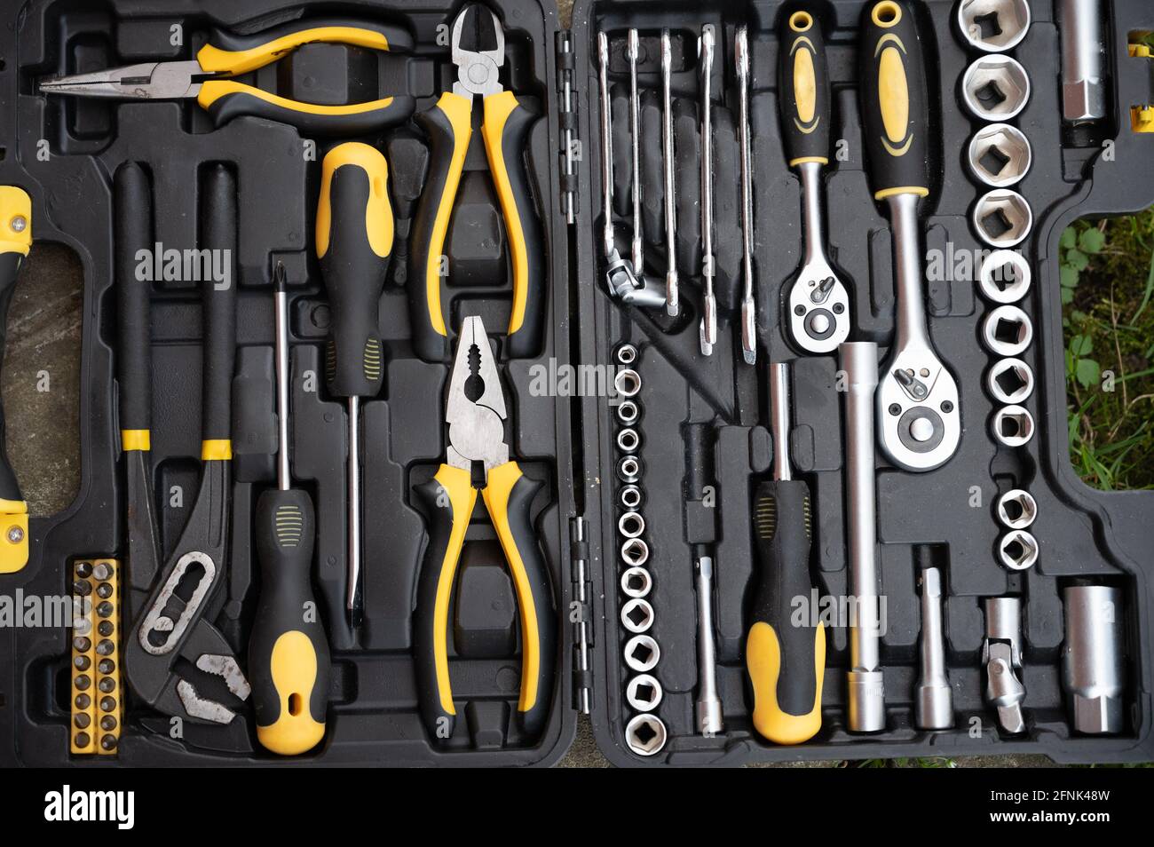 A set of black and yellow tools Stock Photo - Alamy