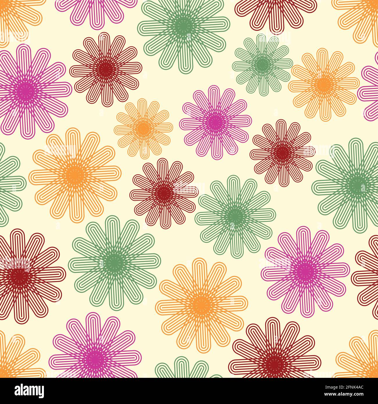 Seamless outline floral background with simple flower shapes Stock ...