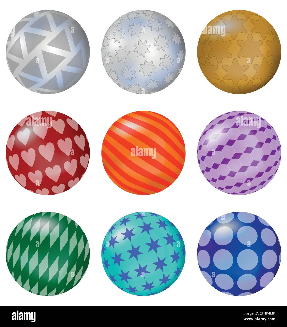 Set of colorful glossy balls with patterns,3d decorative sphere, design ...