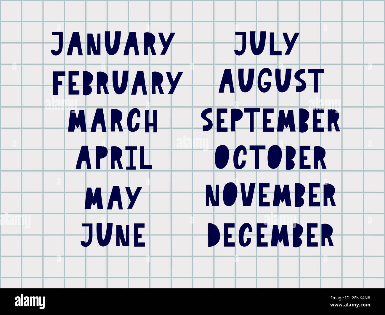 Handwritten names of months: December, January, February, March, April ...