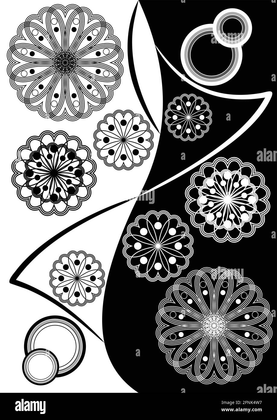 Fine black white inverse composition with geometric stars and patterns ...