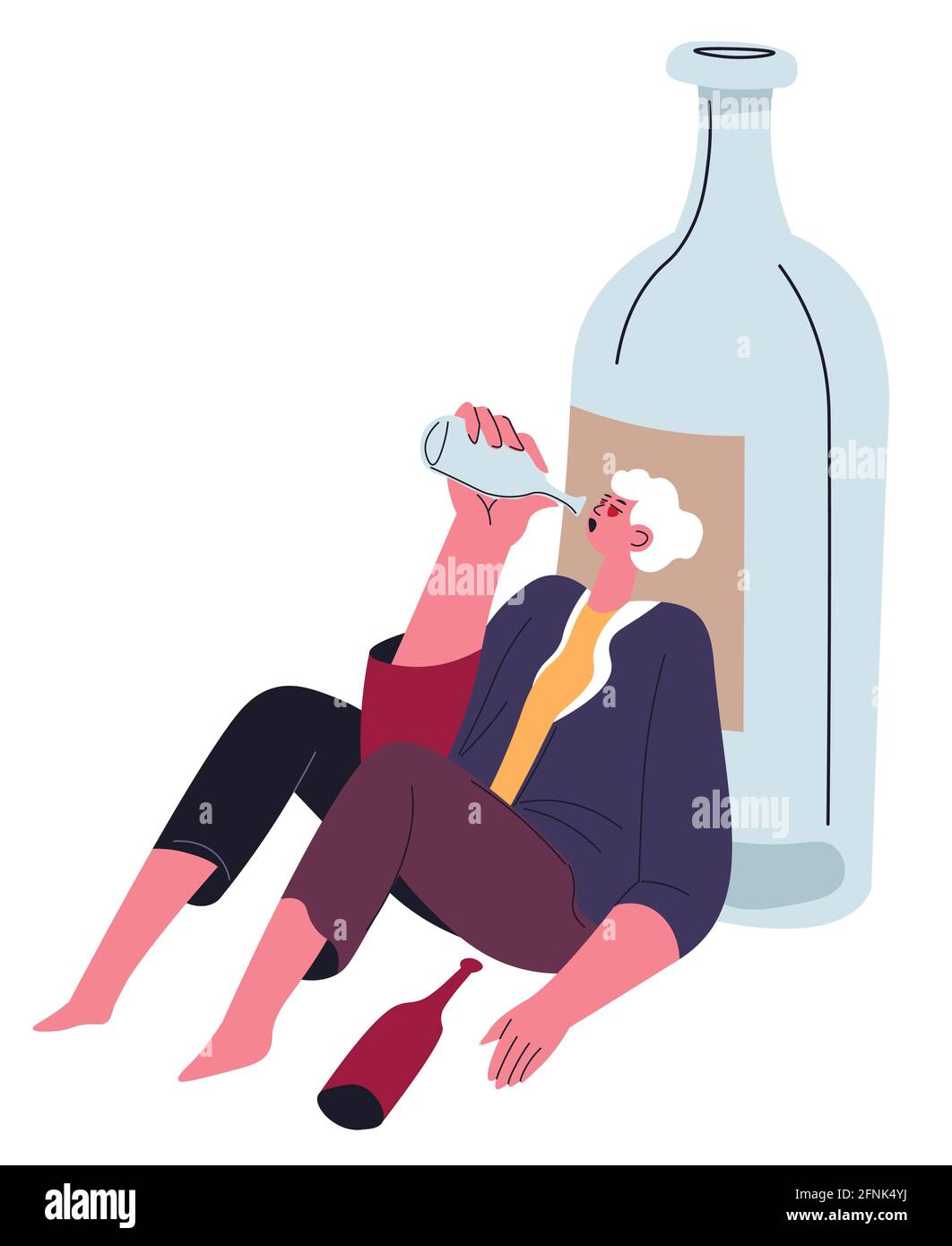 Alcohol addiction, man drinking booze alcoholism Stock Vector Image ...