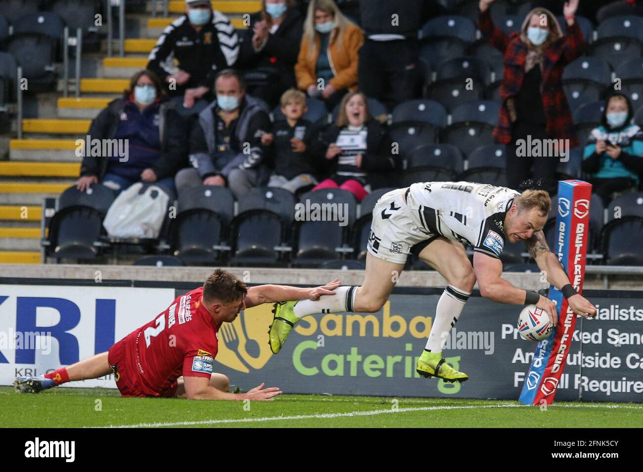 Adam Swift (21) of Hull FC scores a try which is disallowed for a ...