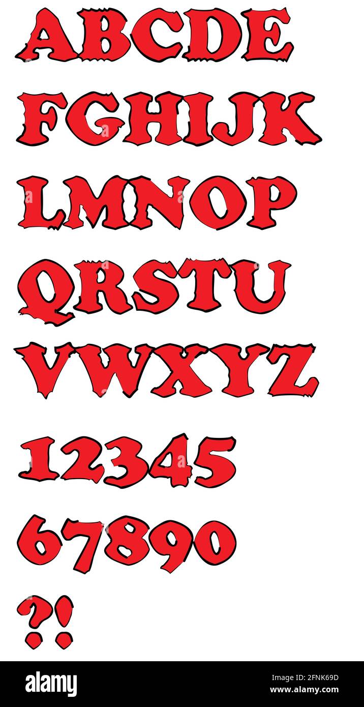 Grunge red uppercase alphabet set with black outline Stock Vector Image ...