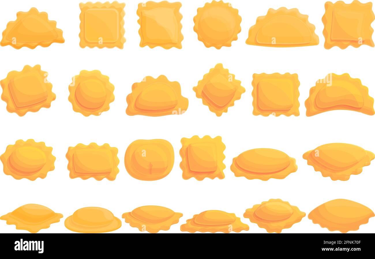 Ravioli icons set. Cartoon set of ravioli vector icons for web design ...