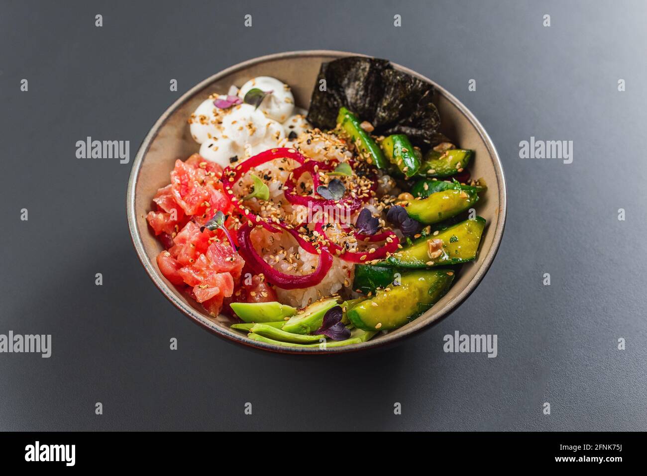Poke bowls with fresh salmon hi-res stock photography and images - Alamy