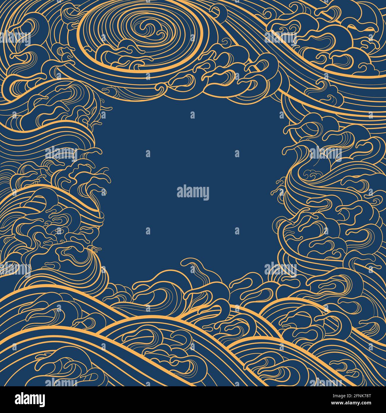 Vector illustration of a frame with waves in a traditional oriental ...