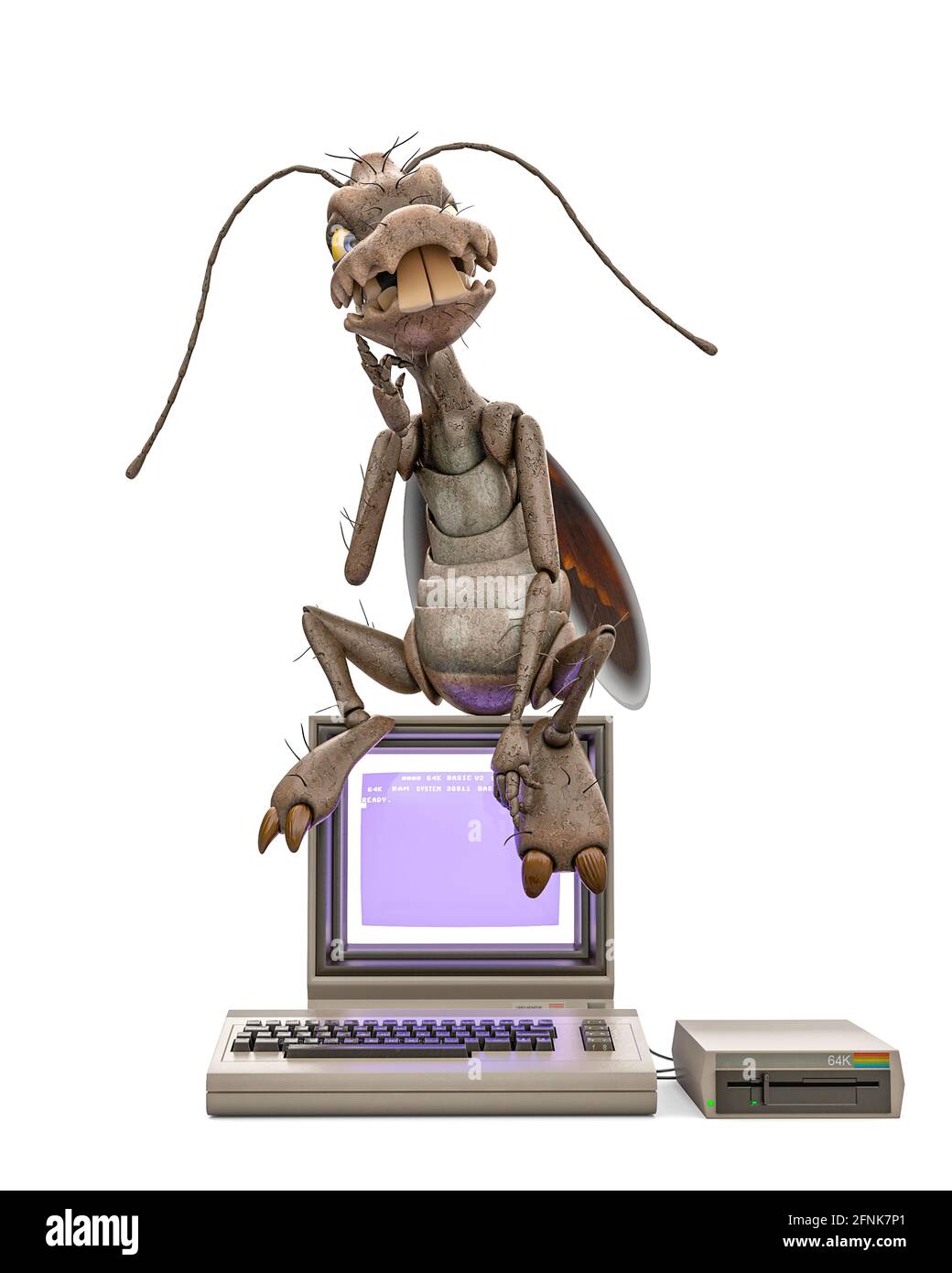 cockroach cartoon is on the vintage personal computer, 3d illustration ...