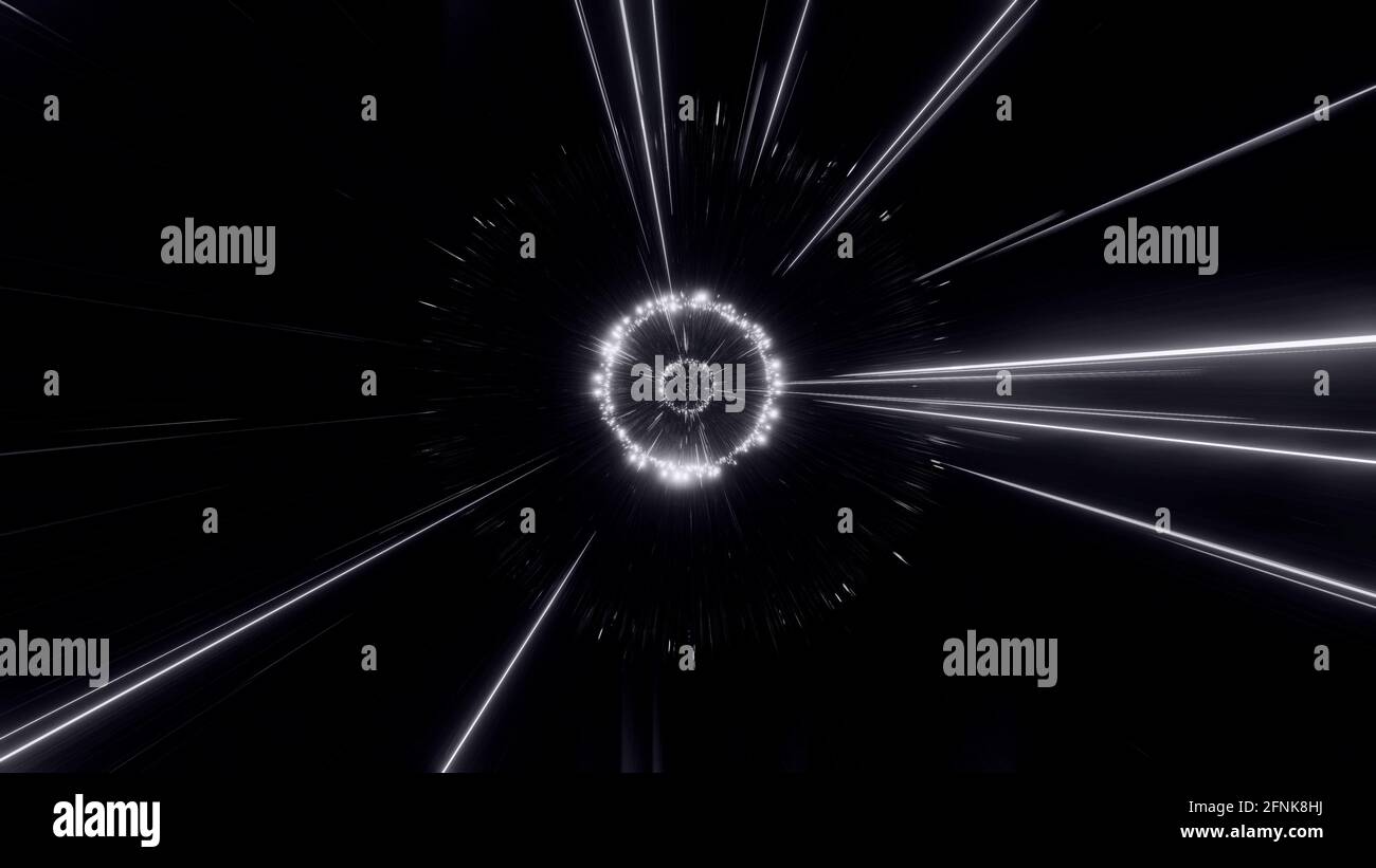 Grayscale 3D rendering of a futuristic sci-fi space with geometric ...