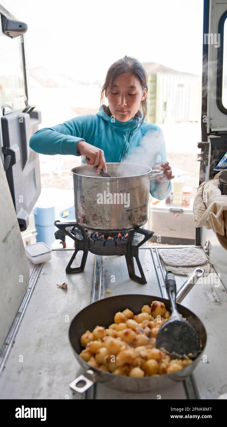 Woman cooking with gas kitchen hi-res stock photography and images - Alamy