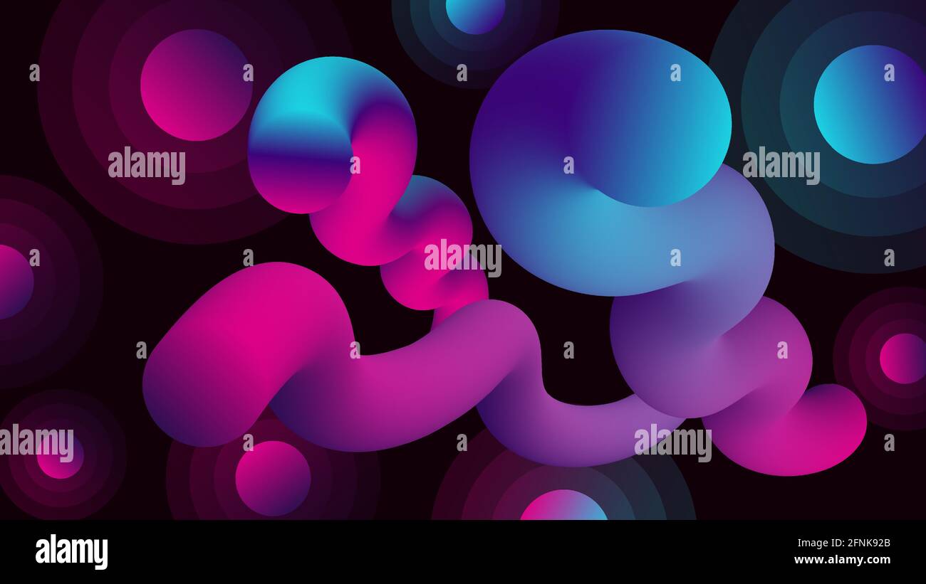 Curved pink blue pipe and glowing circles on dark vector illustration ...