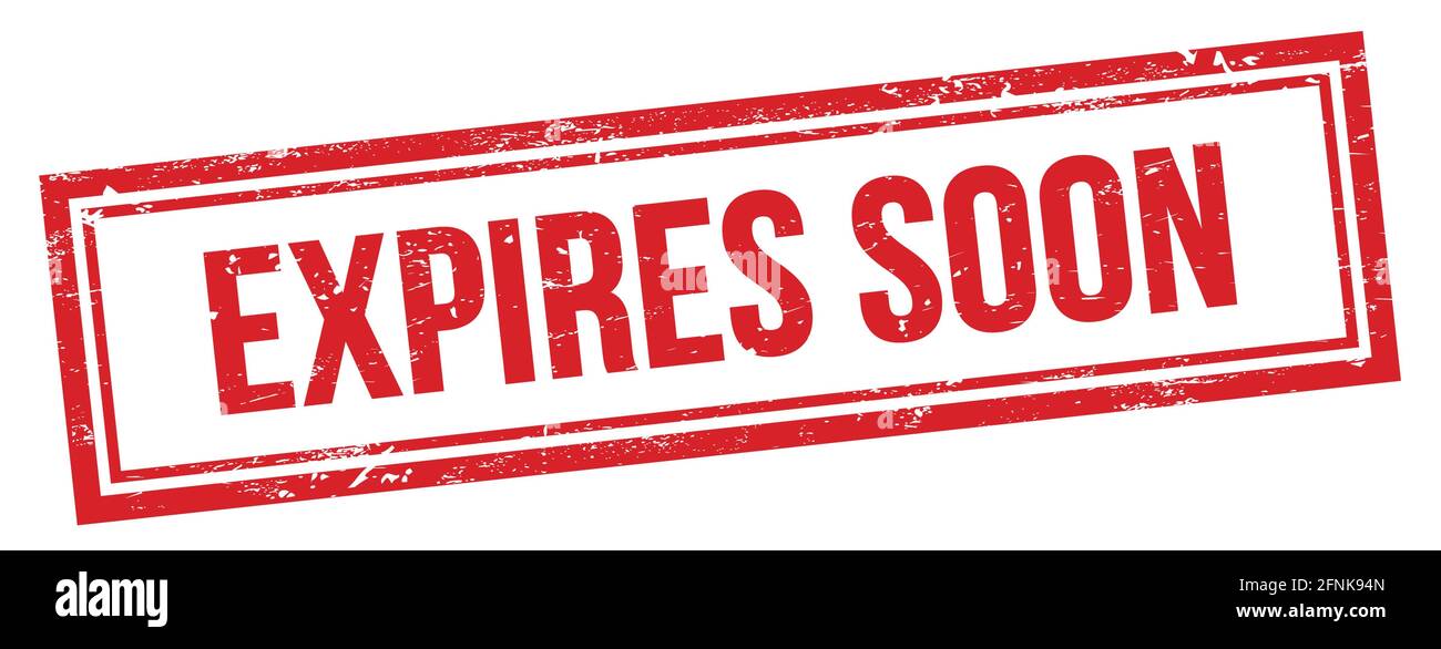 EXPIRES SOON text on red grungy vintage rectangle stamp Stock Photo - Alamy