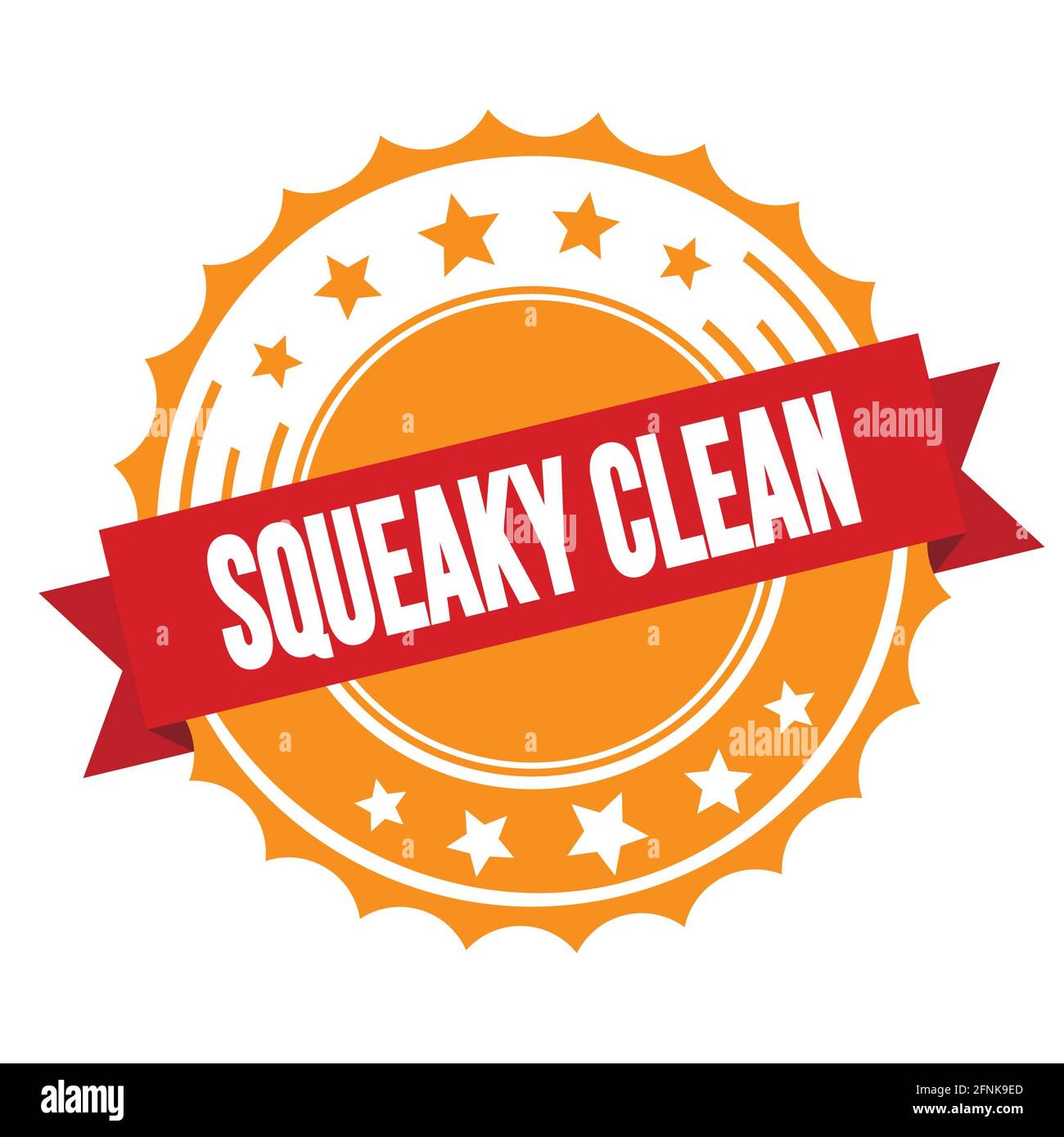 SQUEAKY CLEAN text on red orange ribbon badge stamp Stock Photo - Alamy