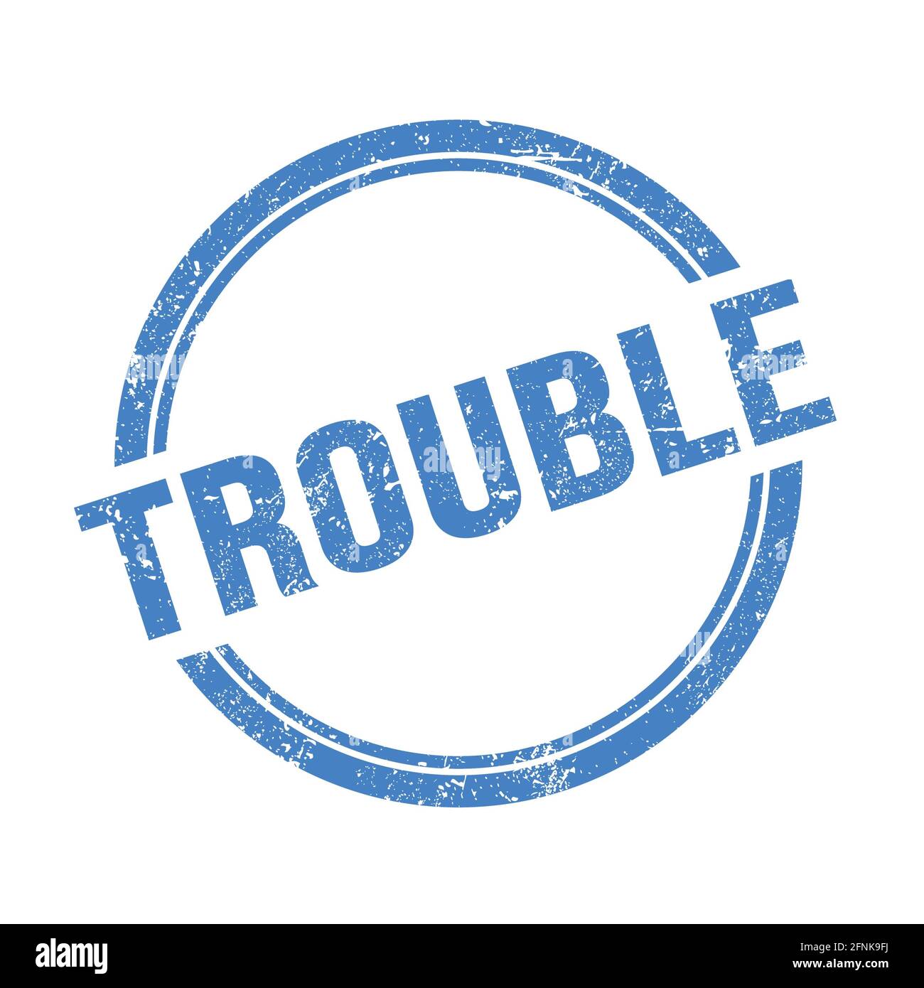 TROUBLE text written on blue grungy vintage round stamp Stock Photo - Alamy