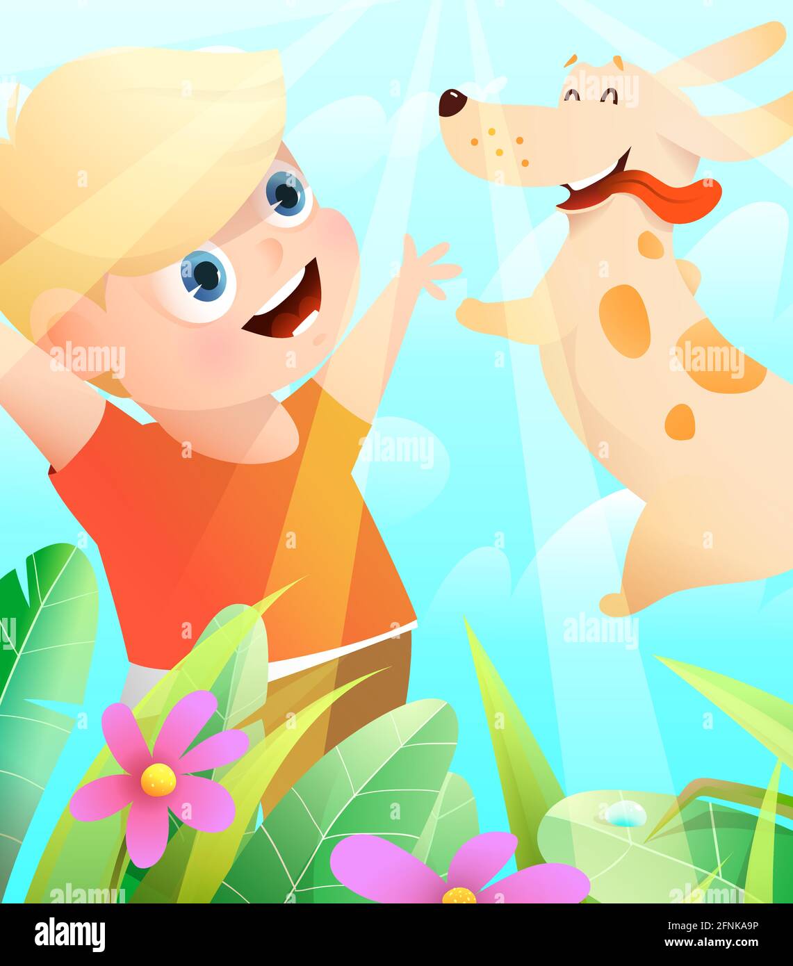 Boy with puppy Stock Vector Images - Alamy