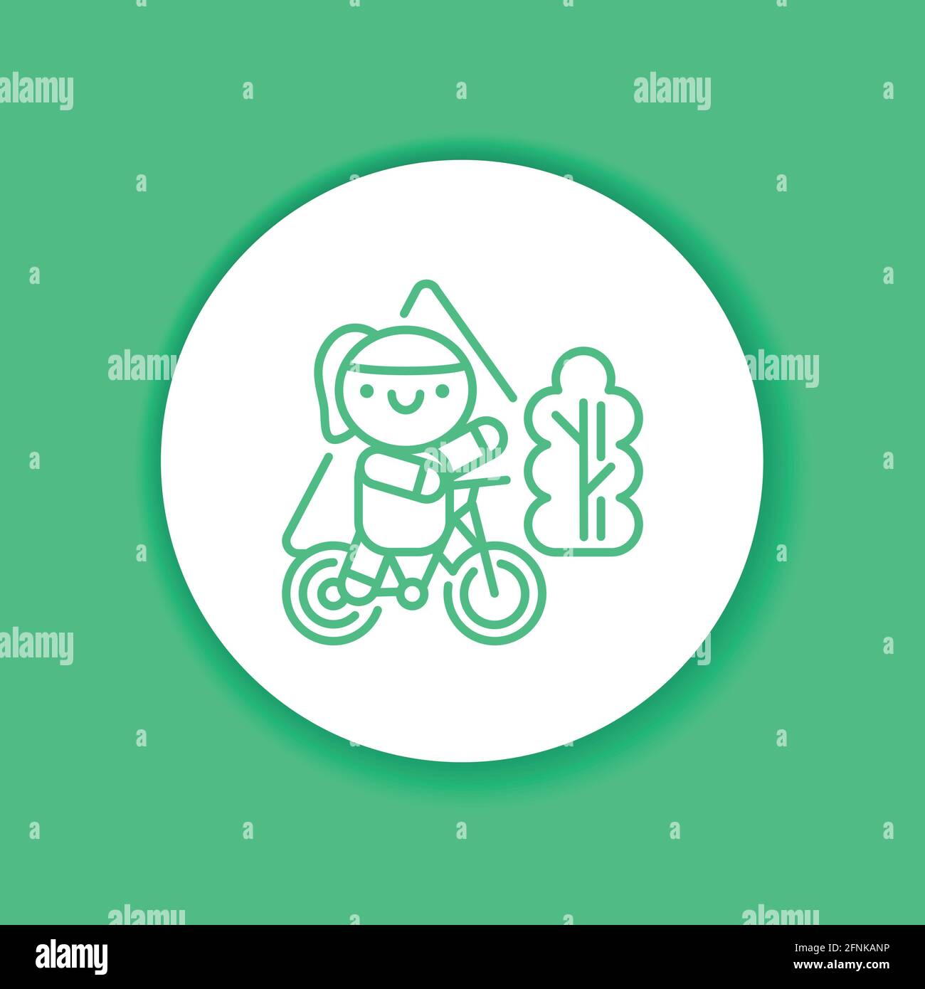 Cute girl on bicycle glyph color icon. Outdoor activities kawaii ...