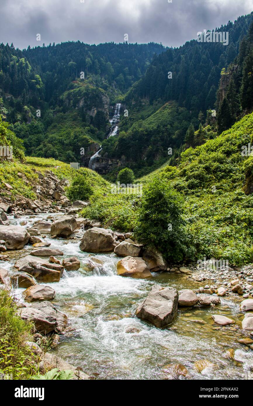Impressive view of the waterfalls in Rize, Turkey, in harmony with ...