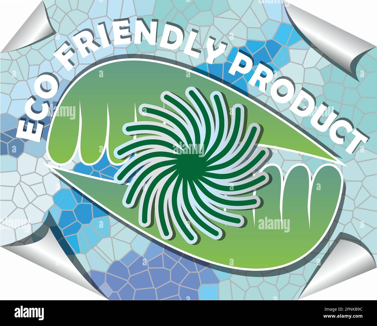 Label for recyclable product with green and blue mosaic design with ...