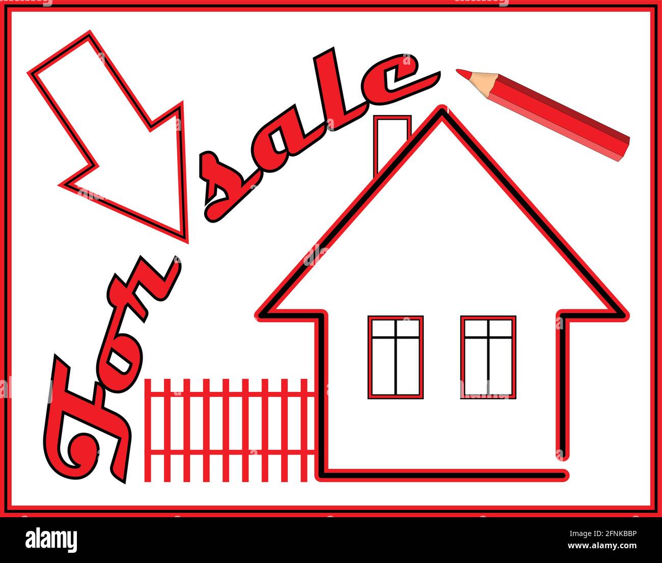 Label house for sale with red pencil in outline design Stock Vector ...