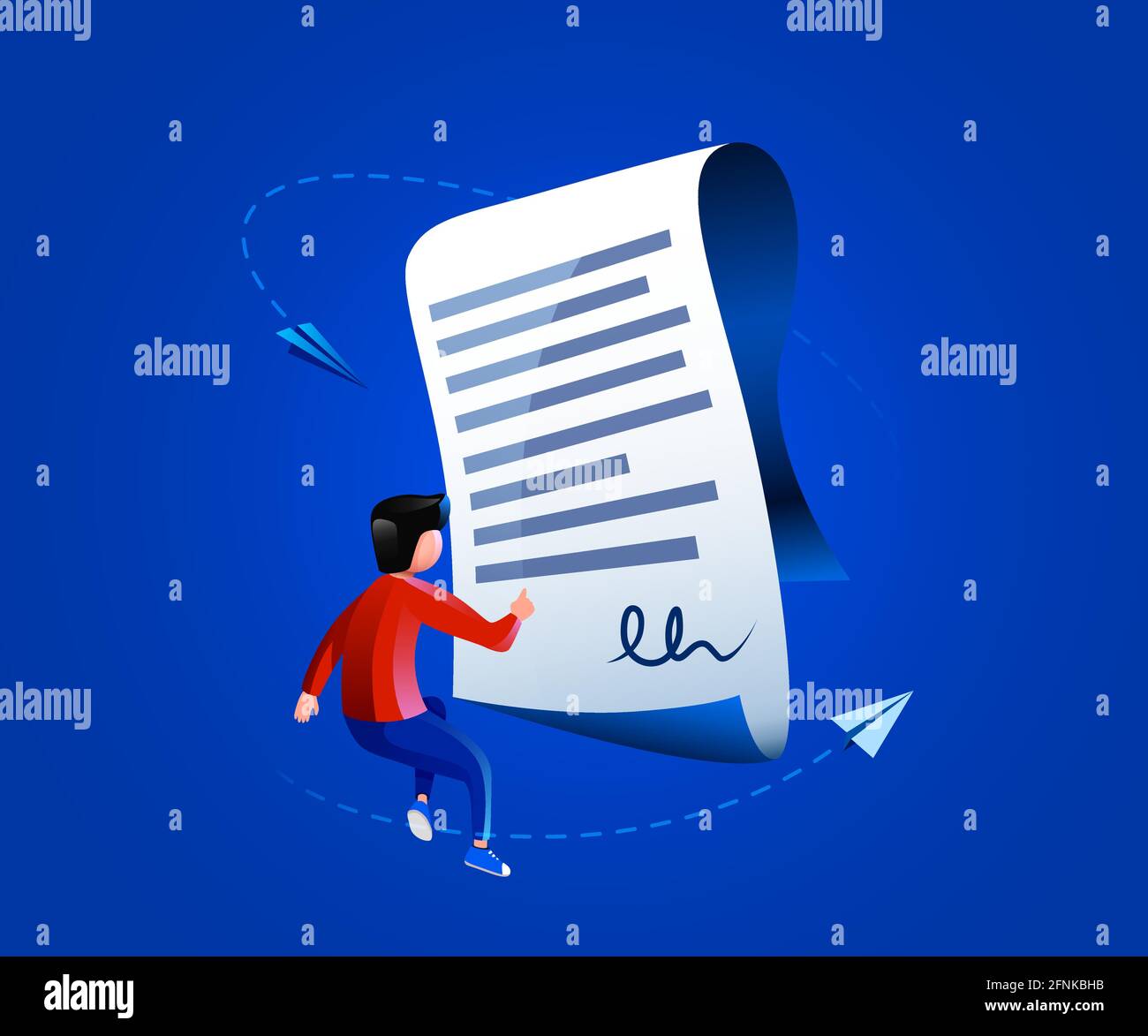 People fly around paper contract. Document, agreement or contract ...