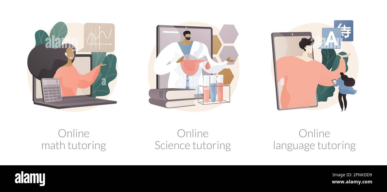 Online school subject learning abstract concept vector illustrations ...