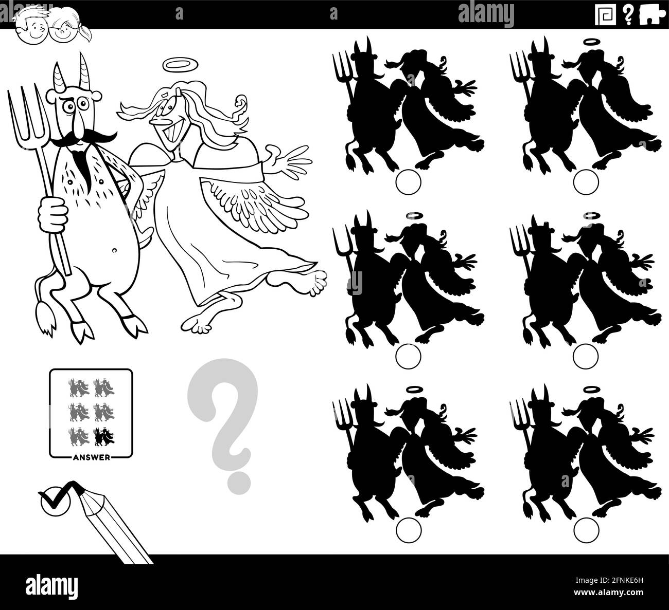 Black and white cartoon illustration of finding the shadow without ...