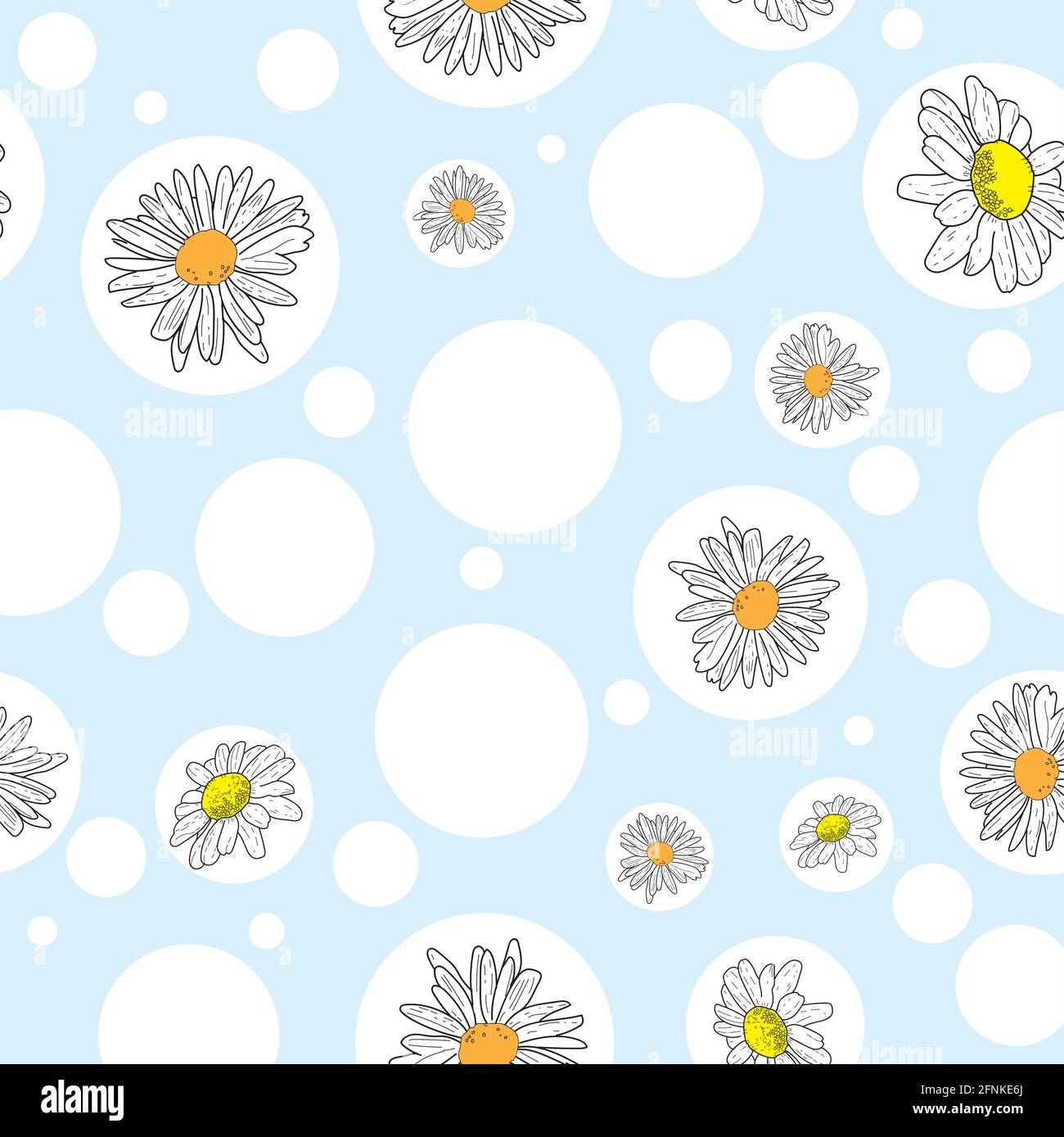 Vector pastel blue background daisy flowers and wild flowers. Seamless ...