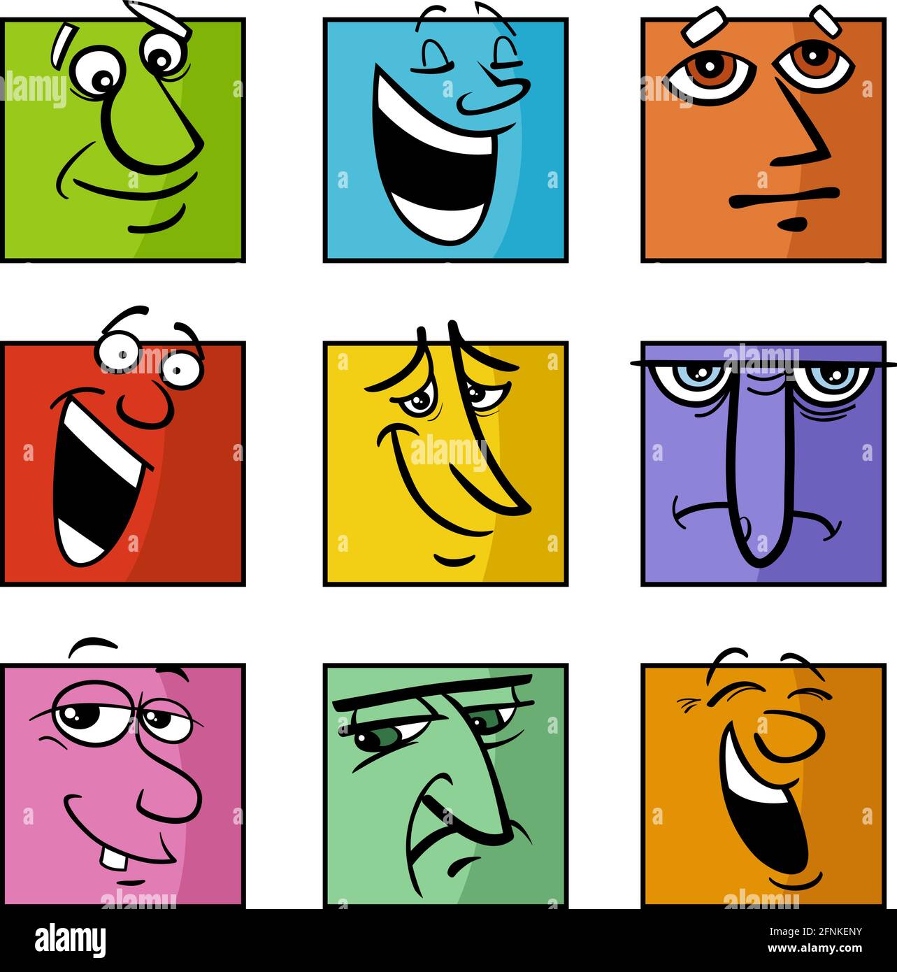 Cartoon illustration of funny comics faces or emoticons colorful set ...