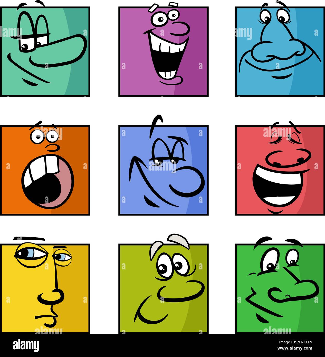 Cartoon illustration of funny comics faces or emotions colorful set ...