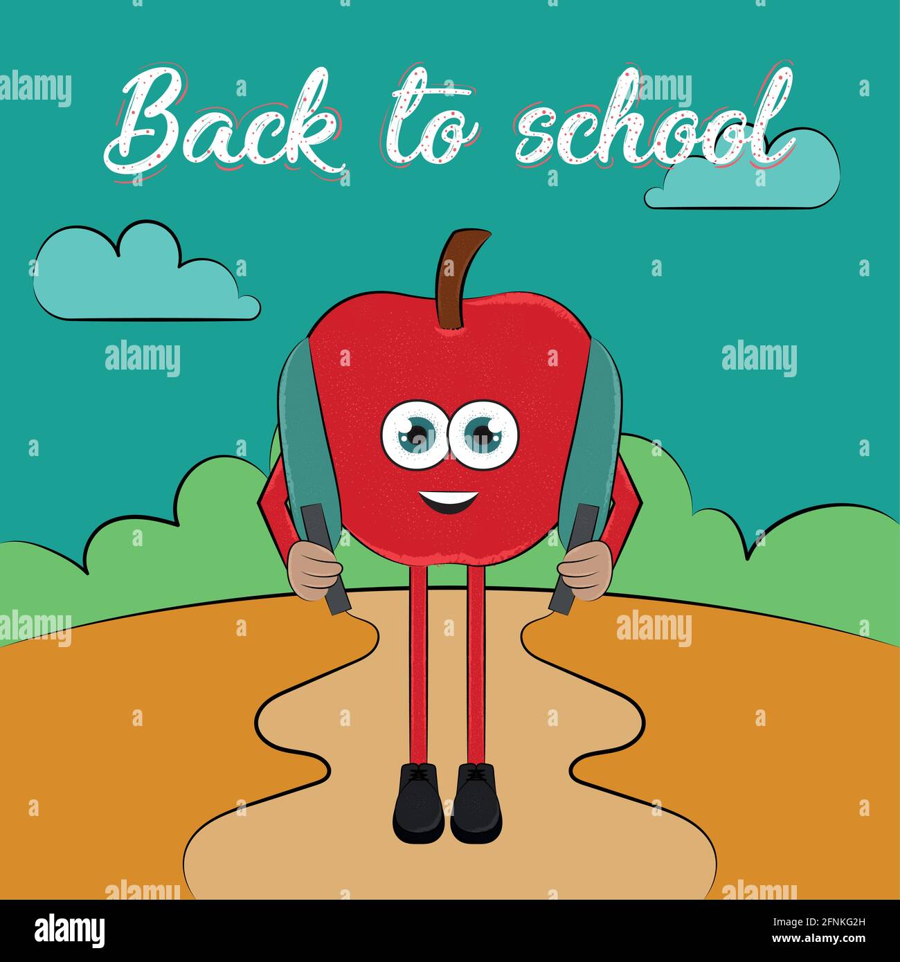 Happy apple character going back to school Stock Vector Image & Art - Alamy