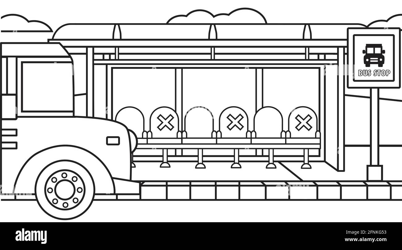 Background school bus stop and school bus in street.Bus stop and much ...