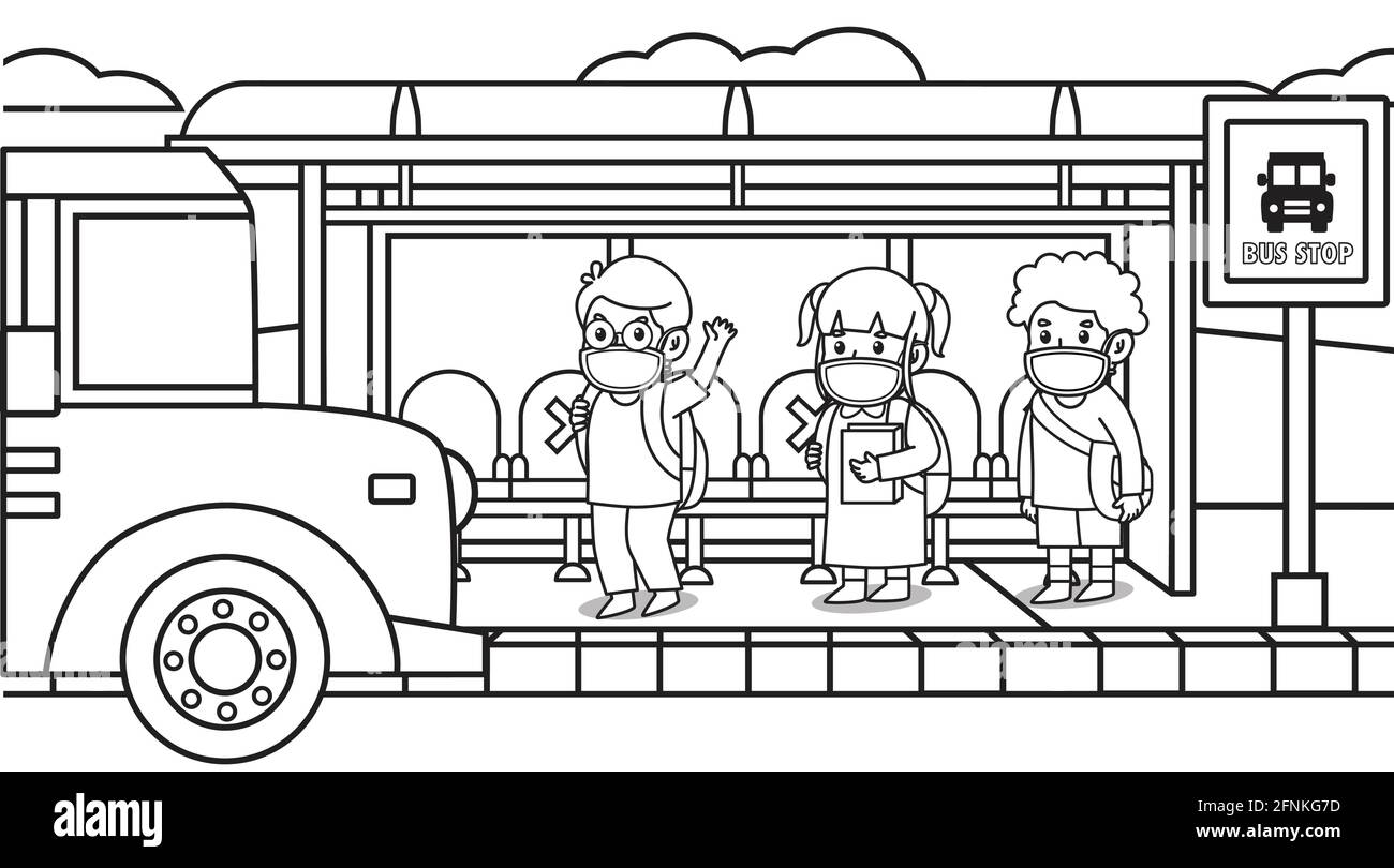 Kids waiting for school bus Stock Vector Images - Alamy