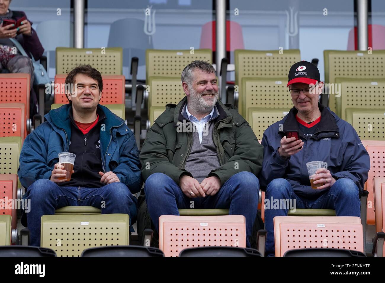 London, UK. 17th May, 2021. Fans enjoys being back to watch rugby in ...