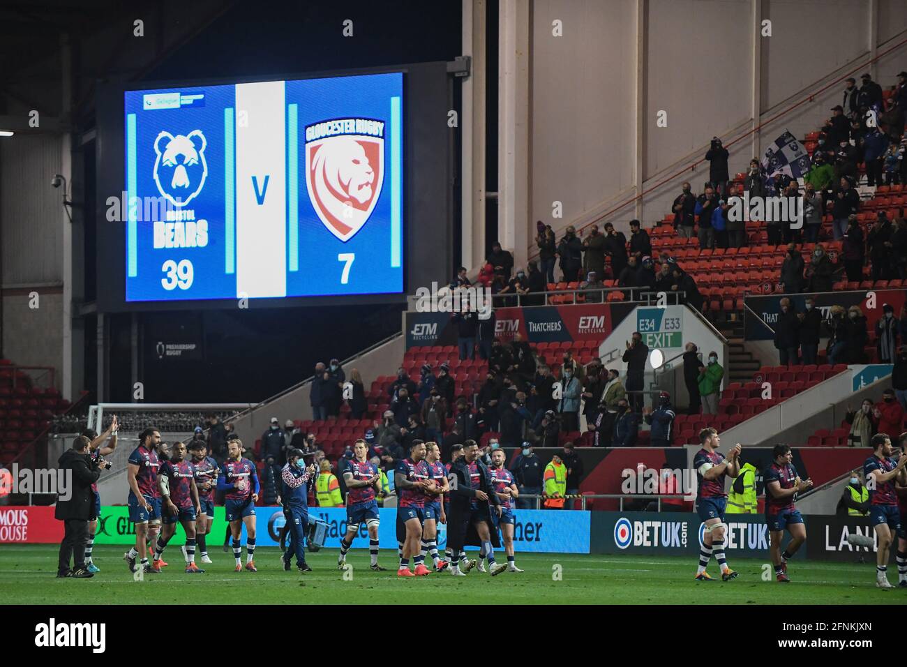 Bristol Bears team lap of honour around the pitch to thank the ...
